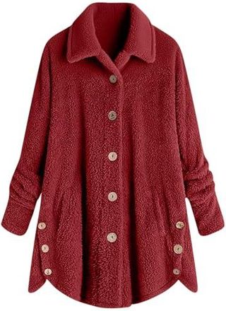 Generic Veste polaire confortable pour femme - Haut à capuche en peluche pour femme - Grande taille - Manteau polaire pelucheux - Bouton confortable - Tenues 