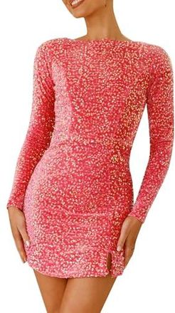 Generic Robe de soir&eacute;e scintillante &agrave; manches longues pour femme, robe formelle, invit&eacute;e de mariage, demoiselle dhonneur, robe longue pour mariage, cocktail, 