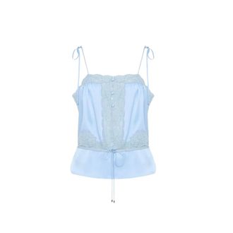 Chlo&eacute; Top Camisole &agrave; cordon de serrage et bordure en dentelle - Femme - Tops - Bleu - Taille: 38 FR