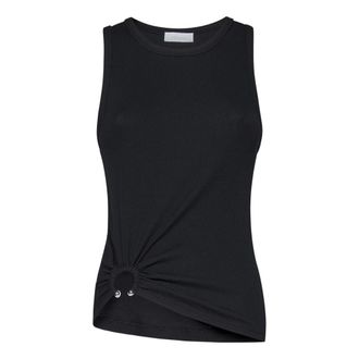 Paco Rabanne Schwarzes geripptes Tanktop mit Metall-Piercing - - Tops - Damen - Schwarzk - S