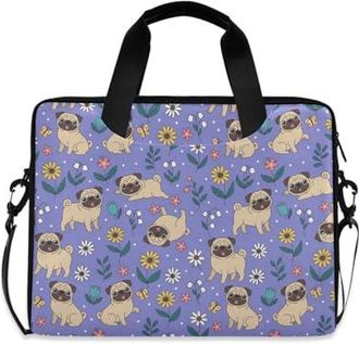 Alaza Sac pour ordinateur portable de 40,6 &agrave; 15,6 pouces, carlins et fleurs, sac pour ordinateur portable pour femme, homme, &eacute;tudiant, travail, voyage, band