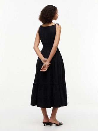 Tommy Hilfiger Tr&auml;gerkleid SMOCK TIE NS MIDI DRESS Baumwollmischung, Smok-Einsatz
