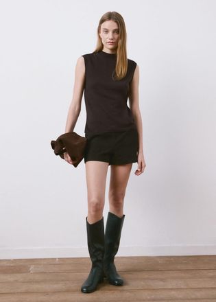 Mango Top maille fronc&eacute; sur le c&ocirc;t&eacute; chocolat - Femme - XXS - MANGO