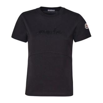 Moncler Schwarzes T-Shirt aus Baumwolle mit Perlenlogo - - Tops - Damen - Schwarzk - S