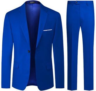 AlltheMen Costume Homme Mariage 2 Pièces Slim Fit Smoking Costume Un Bouton Couleur Pure Formel Veste et Pantalon Homme Saphir XXL