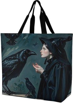 Generic Sorci&egrave;re Corbeau Noir Sac Cabas L&eacute;ger Sacs De Courses Grand Sac Fourre-Tout Pour Universit&eacute; Gym Shopping