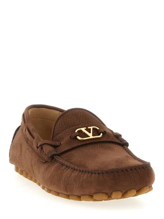 Valentino Garavani Mens Brown Calfskin Slip-On Loafers