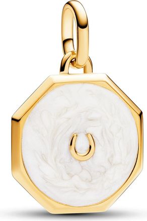 Pandora ME Glückshufeisen Medaillon-Charm aus Sterling Silber mit 14 Karat vergoldete Metalllegierung, Kompatibel Me und Moments Armbändern, 763047C01