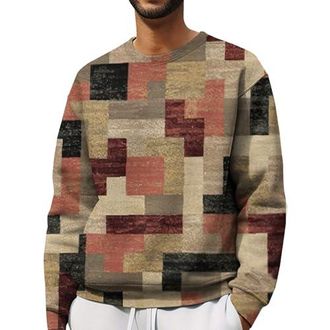 Generic Pull Homme Sans Capuche Pull Tricot&eacute; avec Col Rond Imprim&eacute; Pull Transition Imprim&eacute; T-shirt &agrave; Manches Longues Tendance Hauts Loisirs Col Rond Sweat-shi