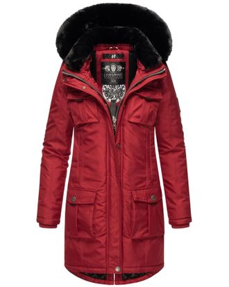 Navahoo Damen Winter Jacke Parka Mantel Teddyfell warm gef&uuml;ttert inkl. Stofftasche Premium B845 [B845-Tin-Blood-Red-Gr.M]