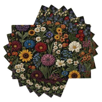Generic Retro-Sonnenblume Blumen Platzmatten 2 St&uuml;ck, Pflanzenillustration Muster, 30 X 45 cm Waschbare Stoff rutschfeste Tischset Platzset Esszimmer K&uuml;che Ti