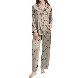 Generic Pyjama flocon de neige pour femme - Motif renne de Noël - Coupe classique - Vêtement de nuit mignon - Vêtements de nuit graphiques de Noël - Vêtement 