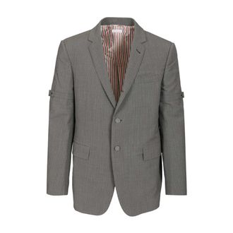 Thom Browne Woll-Seersucker Sportjacke mit Tennisstickerei - - Jackets - Herren - Grau - XL