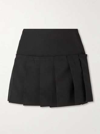 Alexander McQueen Mini-jupe Portefeuille En Serge De Laine À Plis - Noir