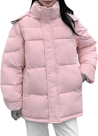 Generic Vestes matelassées à capuche pour femmes, manteau à capuche rembourré uni à col montant, manteau dhiver léger et imperméable avec poches pour lhiver, 