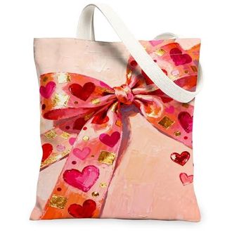 Generic Sacs fourre-tout en toile &agrave; motif damour romantique pour la Saint-Valentin, sacs d&eacute;picerie r&eacute;utilisables, l&eacute;gers et lavables avec bandouli&egrave;re C, p&ecirc;che