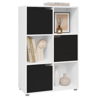 Woltu B&uuml;cherregal B&uuml;cherschrank Standregal Aufbewahrungsregal Raumteiler B&uuml;roregal Aktenschrank, mit 3 T&uuml;ren 6 F&auml;chern, 59,6x91x29 cm, Wei&szlig;+Schwarz, SK001ws
