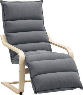 HOMCOM Fauteuil Relaxant en Bois pour Chambre &agrave; Coucher avec Rembourrage en Velours, Fauteuil pour Chambre &agrave; Coucher avec Repose-Pieds r&eacute;glable, Design Moder