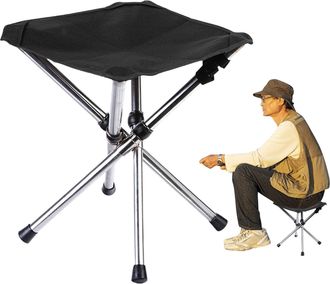 Generic Tragbarer Anglerhocker - Robuster Klapphocker f&uuml;r den Au&szlig;enbereich | SmallFoot kompakter Hocker mit Edelstahlrahmen, hohe Tragf&auml;higkeit, Klapphocker