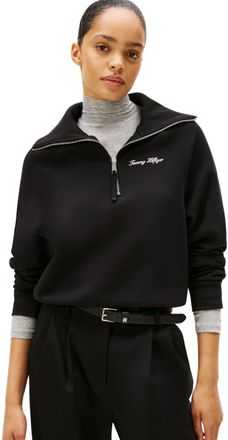 Tommy Hilfiger Damen Sweatshirt mit Rei&szlig;verschluss Classic Script Fleece Half-Zip, Schwarz (Black), XXS