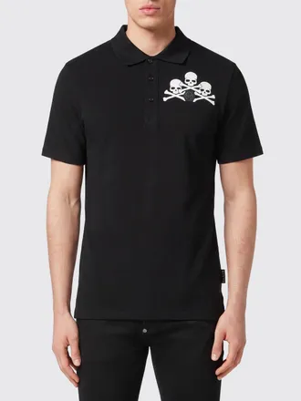 Philipp Plein Polo slim fit en coton avec imprim&eacute; Skull et logo Hexagon