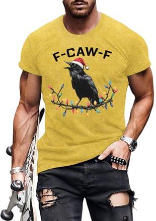 Generic Chemises imprim&eacute;es amusantes pour hommes - T-shirt de No&euml;l &agrave; col rond et ruban corbeau &agrave; manches courtes tendance et d&eacute;contract&eacute; imprim&eacute; pour l&eacute;t&eacute; et 