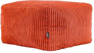 Icon Brand Amara Hocker, Orange, Flauschiger Cord Stoff, Sitzsack Cord, Sitzpuff Hocker mit Füllung, Fußhocker für das Wohnzimmer, Deko Wohnzimmer