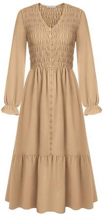 Grace Karin Robe D&eacute;contract&eacute;e Femme Taille Haute &Eacute;lastique A Ligne Maxi Invit&eacute;e Mariage Kaki XL