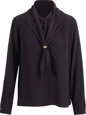 Max Mara Chemise en soie avec foulard et fermoir m&eacute;tallique - Femme - Blouses et Chemises - Noir - Taille: 38 FR