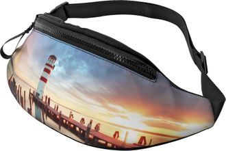 Generic H&uuml;fttasche Mit Rei&szlig;verschluss Bauchtasche Sonnenuntergang Am Leuchtturm Von Docks Verstellbarer Brustbeutel F&uuml;r Herren Spazieren Wandern 14X35Cm
