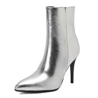 Generic Bottines &agrave; talons aiguilles m&eacute;talliques pour femme avec fermeture &eacute;clair lat&eacute;rale et bout pointu, Argent&eacute;., 38.5 EU