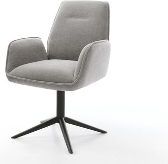 DELIFE Drehstuhl Zoa-Flex Strukturstoff Soft Grau Fußkreuz Schwarz 360° drehbar Wippfunktion Taschenfederkern, Esszimmerstühle