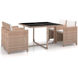vidaXL Vidaxl - Salon de jardin 5 pcs avec coussins R&eacute;sine tress&eacute;e Beige
