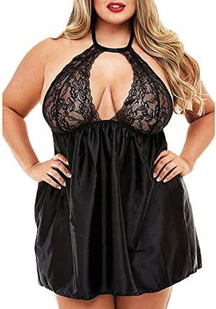 Generic Ensemble sous Vetement Femme Ensemble Lingerie Confortable Classique Combinaison Sexy en Dentelle - Nuisette Deux Pi&egrave;ces avec Jarretelles Et Culotte