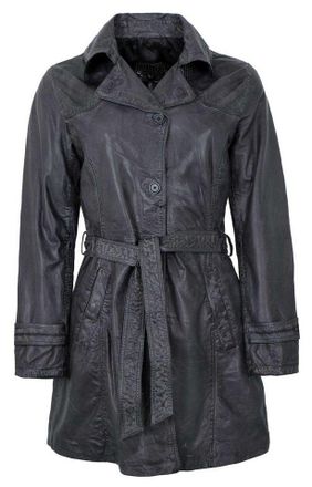 Maddox Lederjacke Borneo MADDOX - Damen Trenchcoat Ledermantel Mantel Lammnappa schwarz