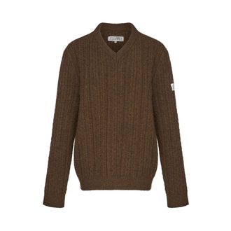 Maison Margiela V-Ausschnitt Rippstrickpullover - - Knitwear - Damen - Braun - M