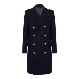 Balmain Homme, Manteaux, Bleu, Taille: L Coat in felted double-faced wool