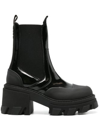 Ganni bottines vernies &agrave; semelle &eacute;paisse - Noir