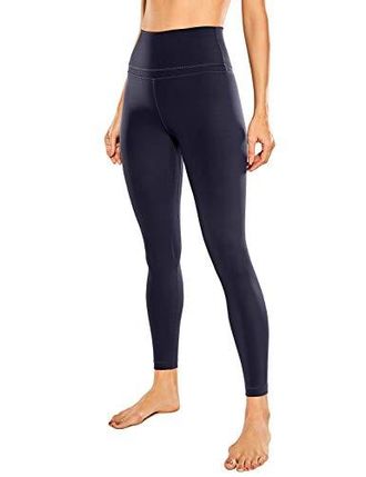 CRZ YOGA Femme Naked Feeling Taille Haute Legging de Sport en Tissu L&eacute;ger Yoga Pantalons avec Poche - 64cm Navy 44