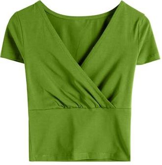 Generic Haut court d&eacute;t&eacute; taille haute pour femme 2025 - T-shirt court d&eacute;contract&eacute; et ample - Coupe ample - Mignon - Tendance - Demi-chemises de sortie - T-shir