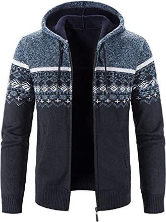 Generic Cardigans et sweats &agrave; capuche pour homme en polaire thermique doubl&eacute; en polaire thermique cardigan &agrave; manches longues tricot&eacute; &agrave; capuche dhiver &eacute;pais do