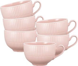 SELTMANN WEIDEN Amina Ros&eacute; Milchkaffeetassen 6er Set, 350 ml, Cappuccinotassen mit dezentem Relief-Muster, Sp&uuml;lmaschinen- und Mikrowellenfest, Porzellan, Rosa