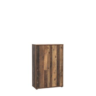 Möbelando Hochkommode >TEMPRA2< in Old-Wood-Vintage Dekor (73,7x111,1x34,8 cm) bietet 2 Türen, 2 Einlegeböden und einen stabilen Oberboden (bis 30 kg). Zerlegt 