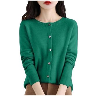 Generic Cardigan en cachemire pour femme, col rond, pull moelleux printemps hiver &agrave; manches longues tricot&eacute; de couleur unie, Vert fonc&eacute; 2, XXL