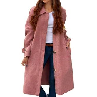 Generic Manteau caban dhiver mi-long pour femme, &eacute;l&eacute;gant, chaud et chaud, &agrave; simple boutonnage, avec poches, rose, taille 3XL