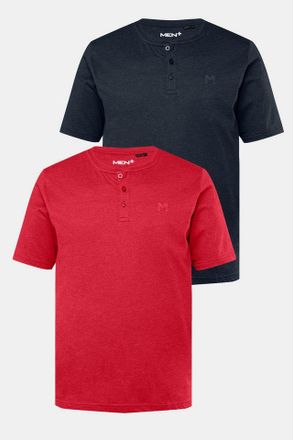 Men Plus T-Shirt Henley 2er-Pack Basic Halbarm Rundhals