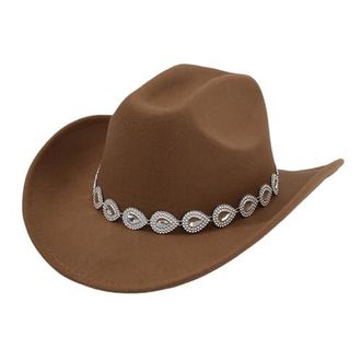 Generic Chapeau De Cowboy - Chapeau de Cowboy Western &eacute;l&eacute;gant pour Hommes et Femmes avec Ornements m&eacute;talliques et cha&icirc;ne &agrave; Mailles pr&eacute;cieuses Parfait pour soi