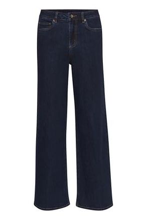 Kaffe Womens Jeans High-Waisted Regular Fit Wide Leg Full Length Zip and Button