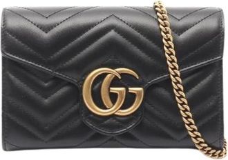 Gucci Sac bandouli&egrave;re en cuir GG Marmont Pre-owned - Femme - Pre-owned - Noir - Taille: ONE Size