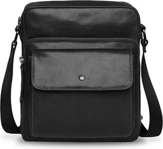 Bugatti Black Magic Grand sac bandouli&egrave;re en cuir, sac &agrave; porter avec poche avant pour homme, noir